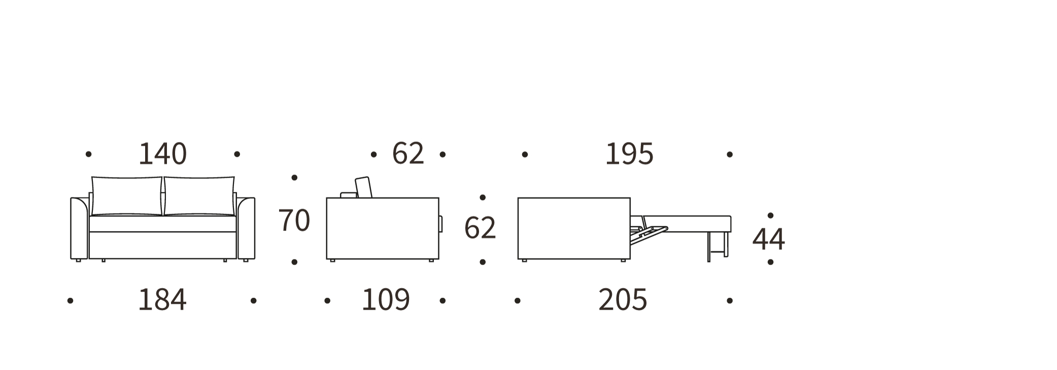 Neah 140 Sofa Bed with Curved Arms